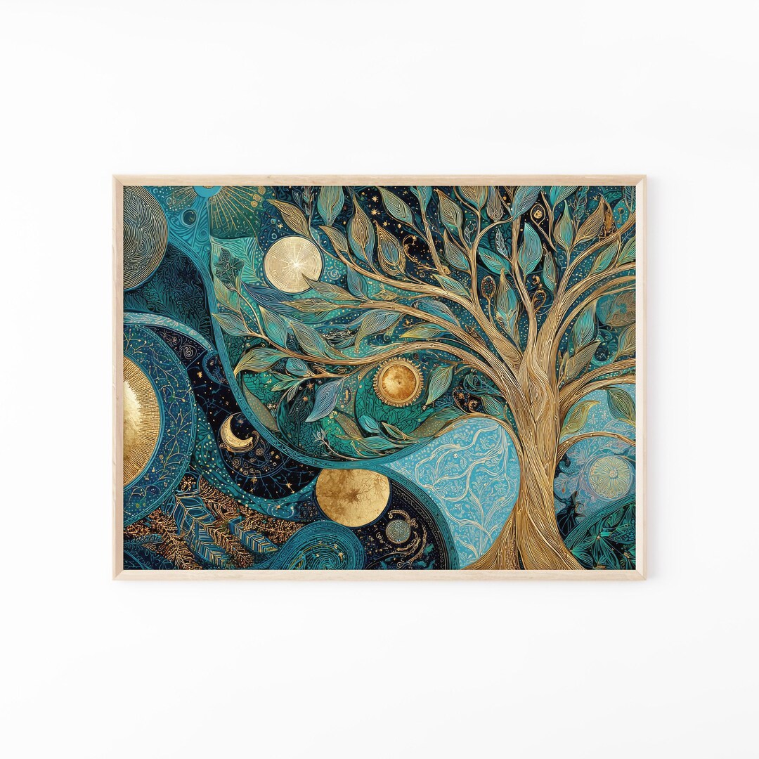 Celestial Tree of Life Art Print: Sun and Moon Cosmic Wall Art ...