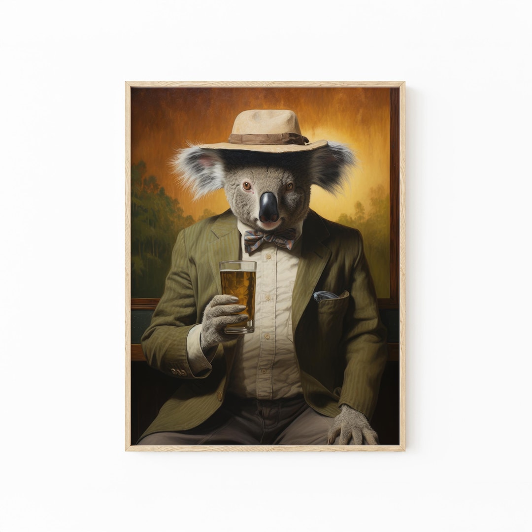 Lustige Tiere Koala Bier trinken Ölgemälde Druck, Bier Wandkunst, Bier ...