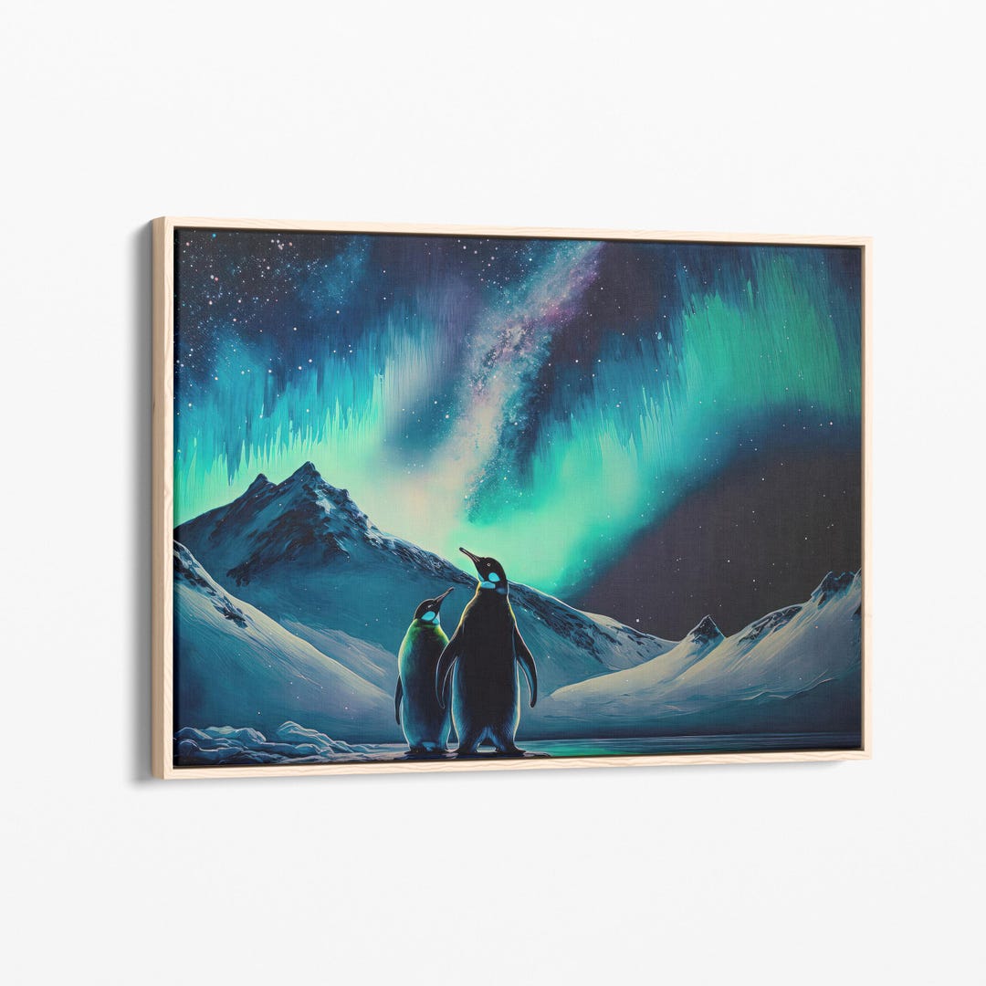 Loving Penguins Aurora Borealis (northern Lights) Oil Painting Canvas ...