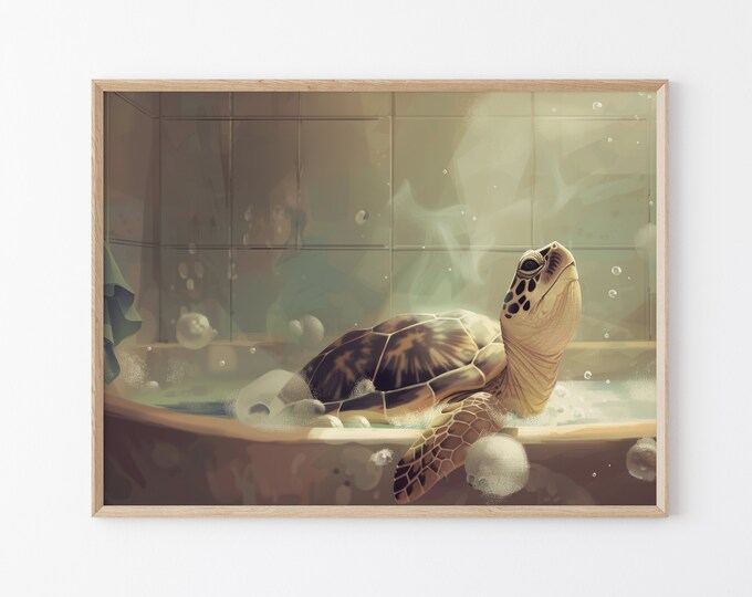 Sea Turtle in the Bathtub Wall Art Print, Tropical Home Decor ...