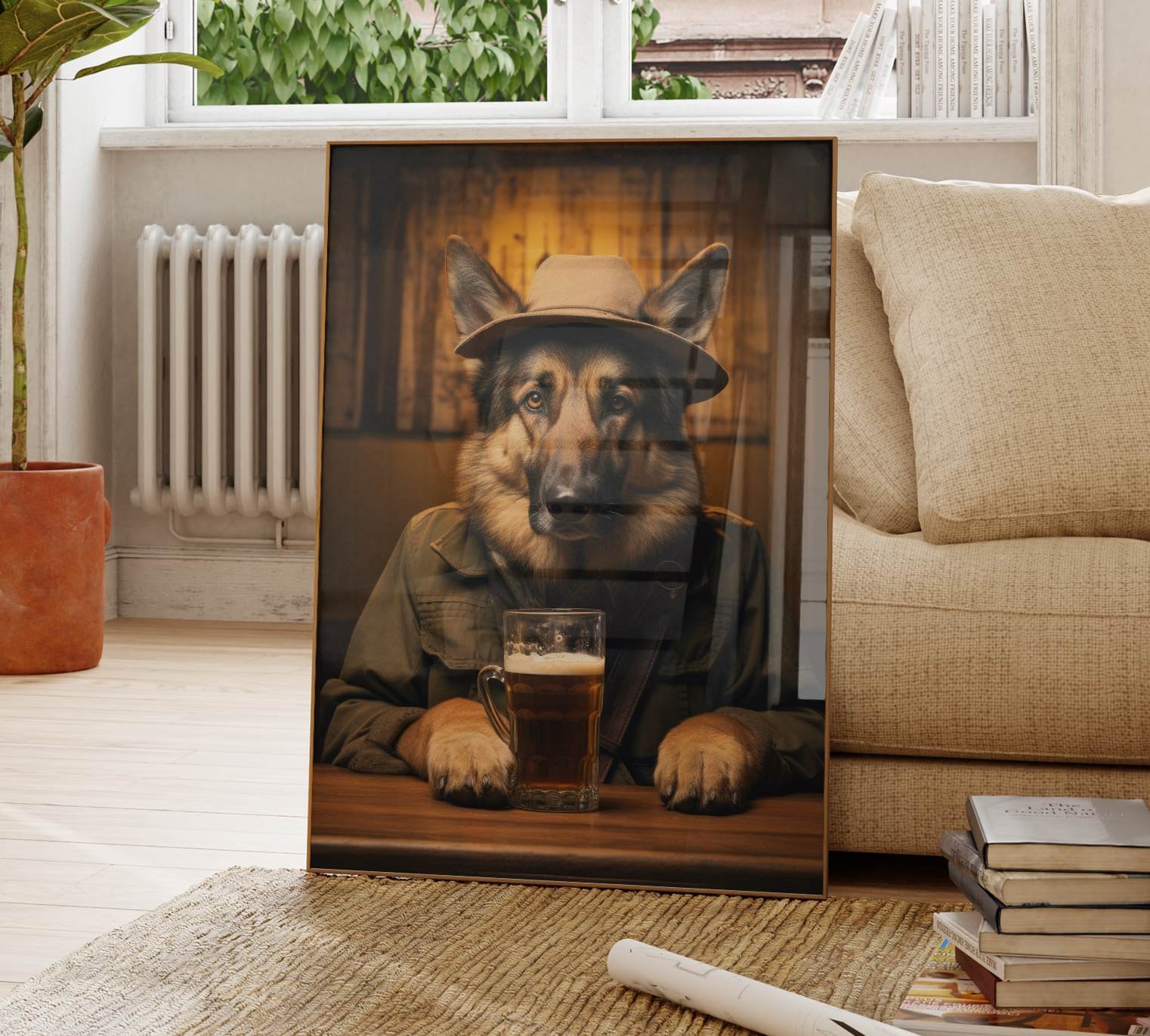 Funny Animals Dog Drinking Beer Oil Painting Print, Beer Wall Art, Beer ...