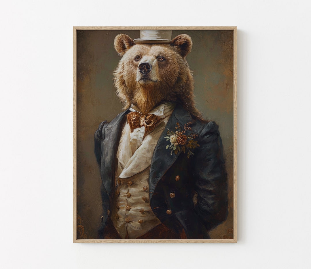 Vintage Grizzly Bear Victorian Portrait Painting Print | Gentleman ...