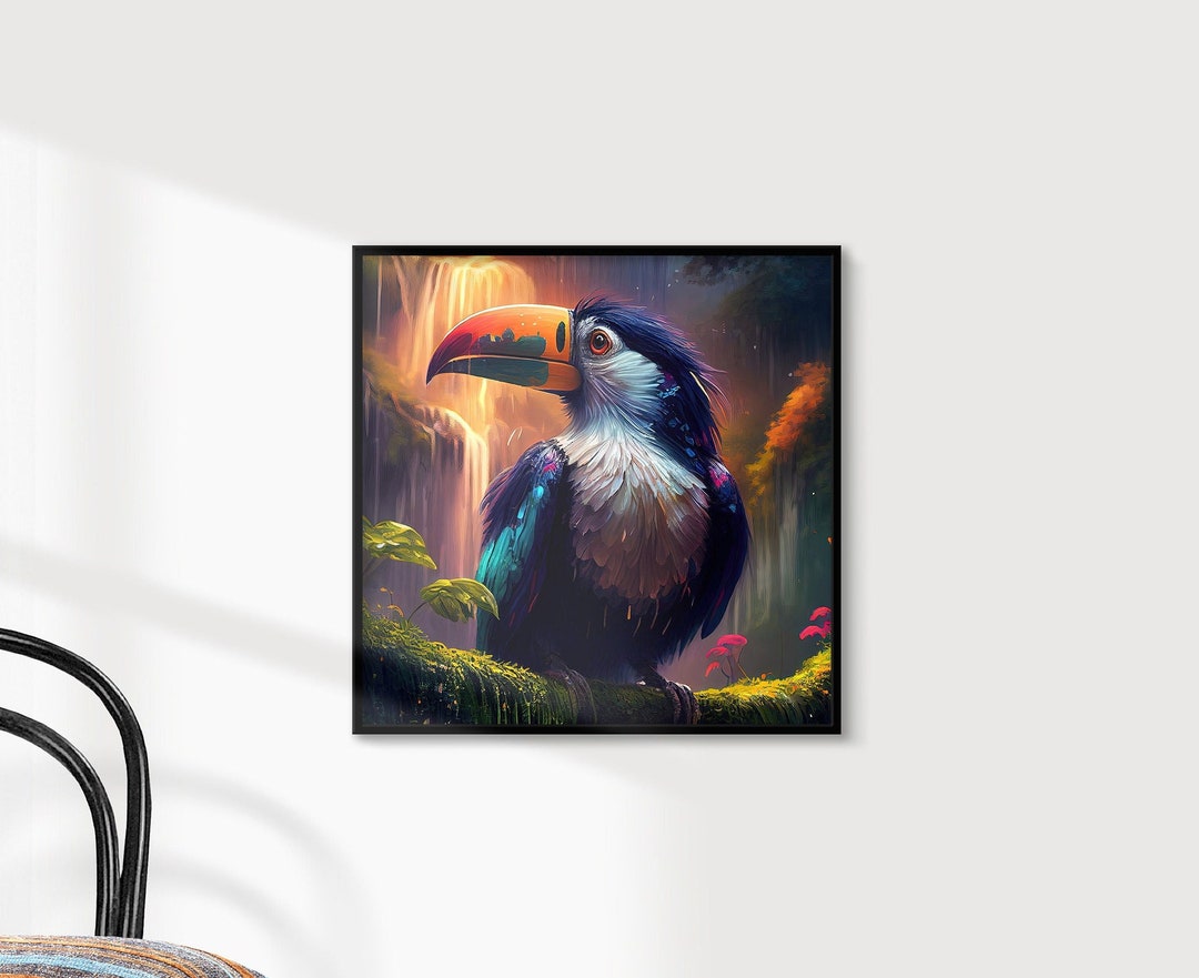Amazon Rainforest Waterfall Toucan Painting, Gift for Nature Lovers ...