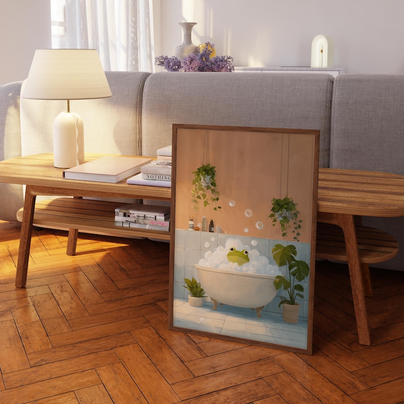 Frog in the Bath Print: Whimsical Cottagecore Bathroom Wall Art in ...