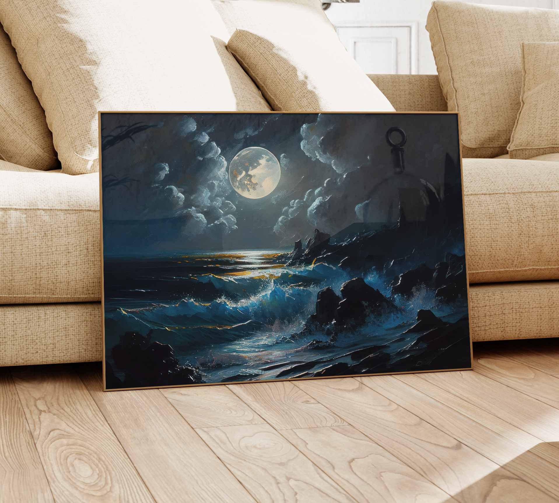 Romantic Scenic Open Water Glinting Under Moon Oil Painting - Etsy