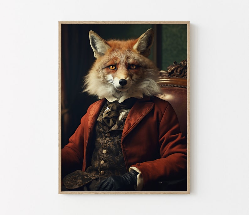 Gentleman Vintage Fuchs Porträt Ölgemälde Druck, dunkle botanische ...