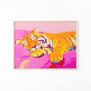Sleeping Tiger in Bed Oil Painting Print | Maximalist Wall Decor ...