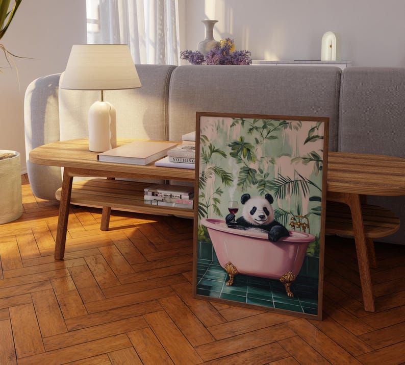 Panda Bathroom Print | Alcohol Print | Funny Animal Art | Panda in Bath ...