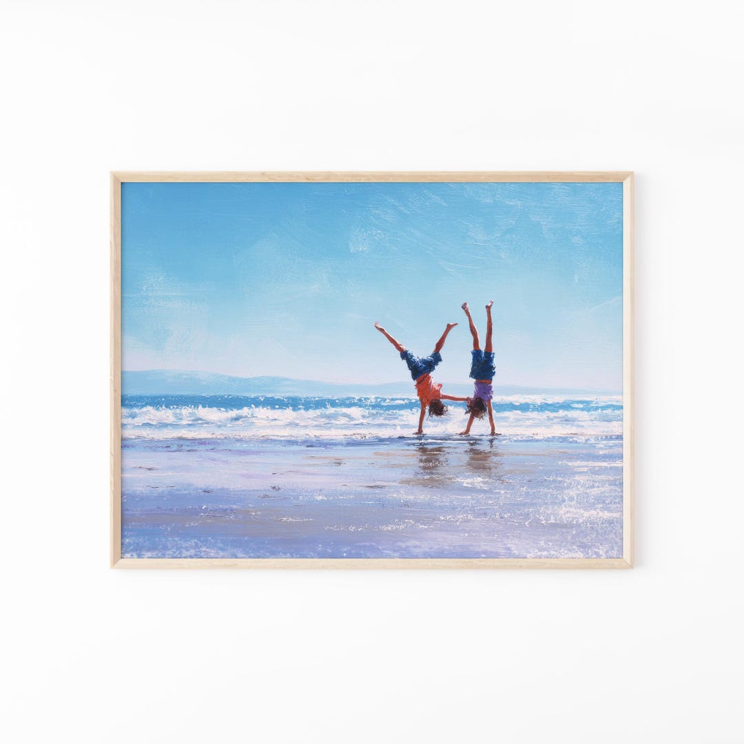 Cartwheels on the Beach Painting Print | Playful Coastal Swimming Wall ...