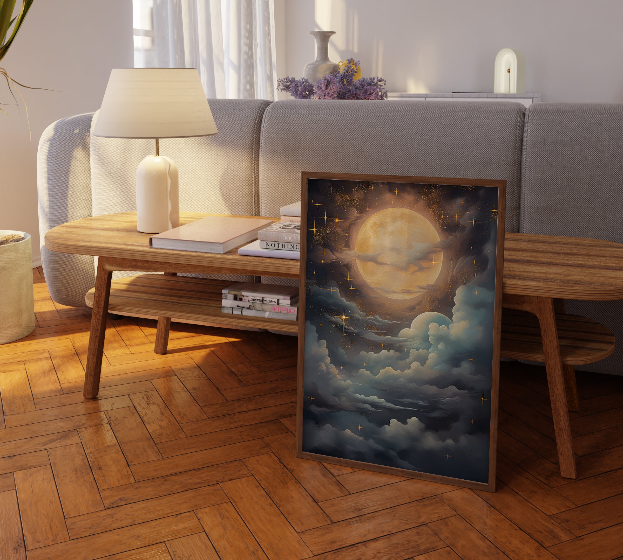 Vintage Enchanting Celestial Moon Art Oil Painting Print | Dark Academia & Dark Cottagecore ...