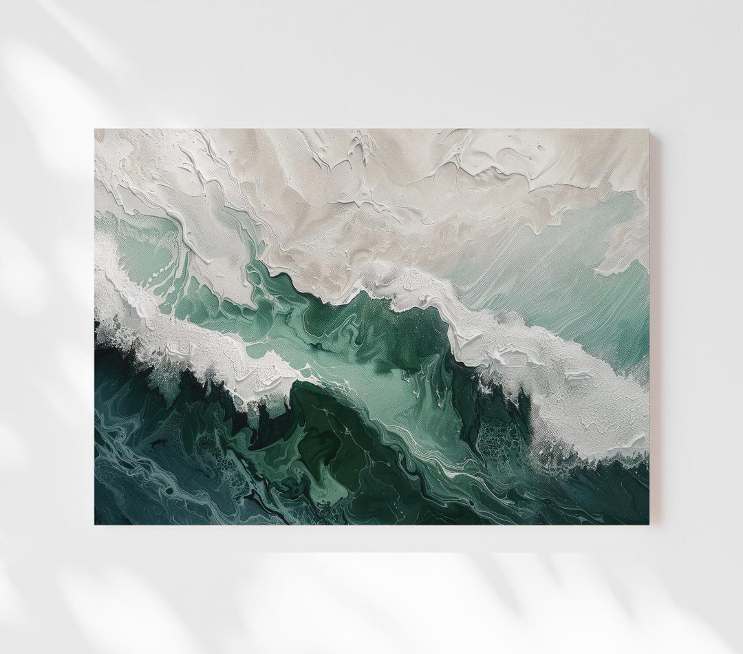 Deep Green Ocean Wave Oil Painting on Stretched Canvas Large Wall Art ...