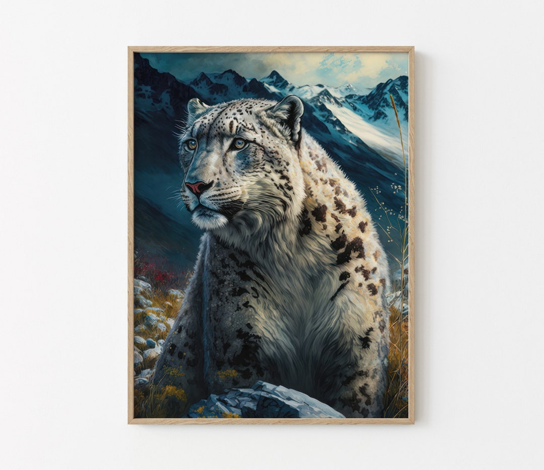 Snow Leopard Oil Painting, Snow Mountains Snow Leopard Artwork ...