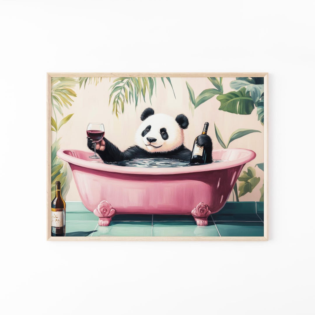 Panda Bathroom Print | Alcohol Print | Funny Animal Art | Panda in Bath ...