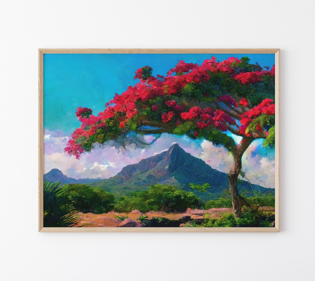 Red Flamboyant Tree Inspired Artwork, Gift for Nature Lovers ...