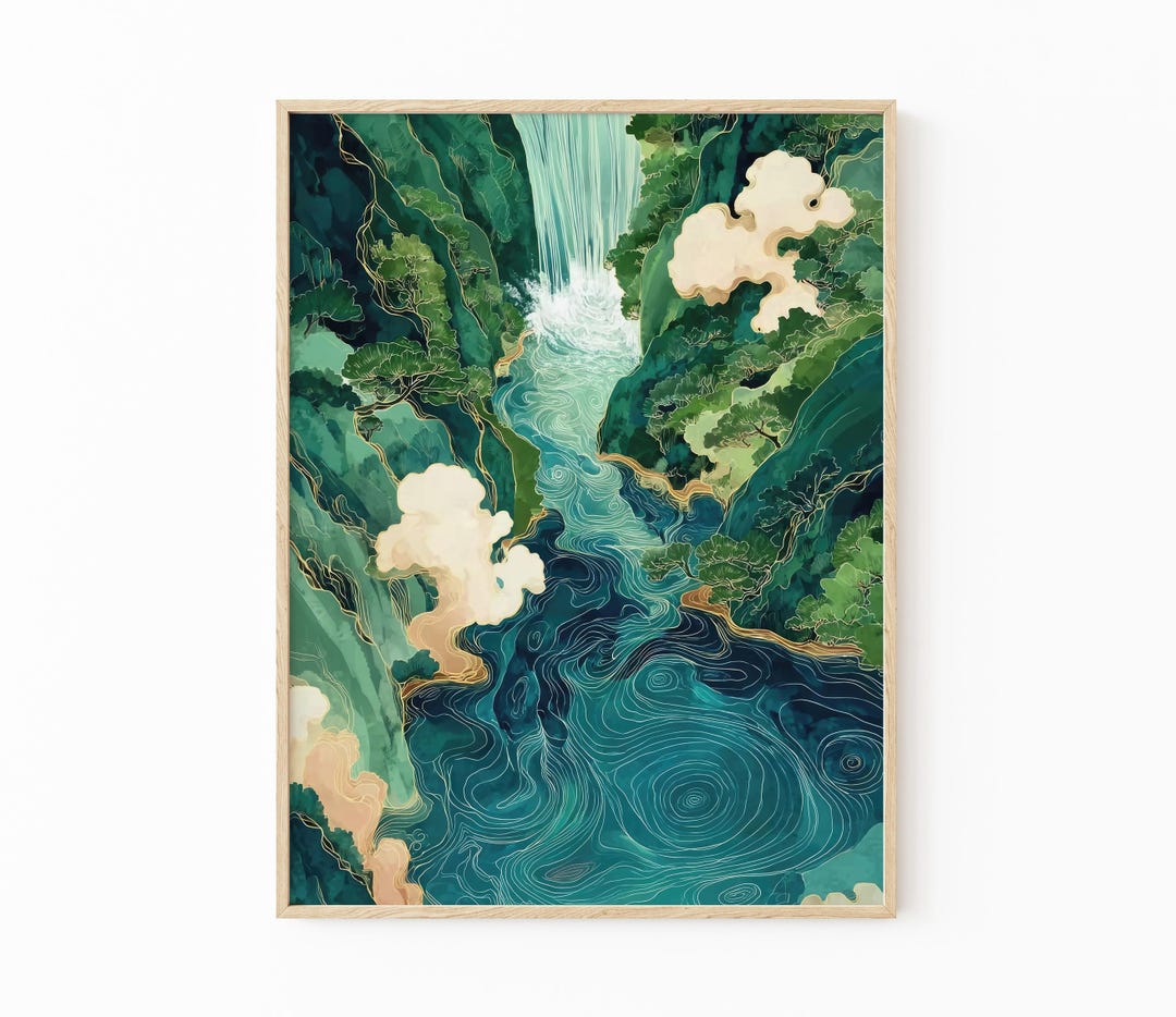 Japanese Waterfall Hokusai Oil Painting Print | Ukiyo-e Japanese ...