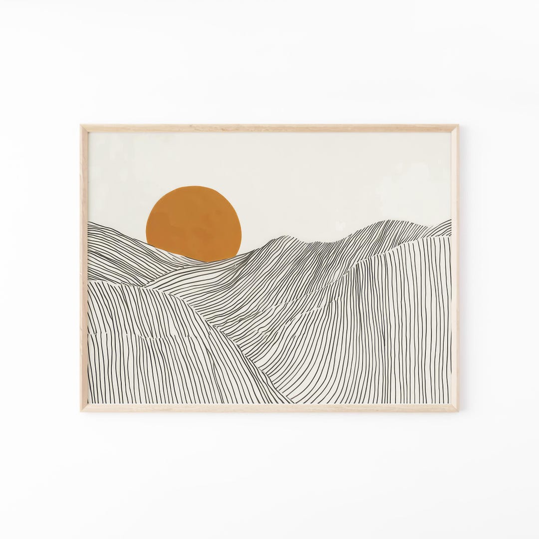 Japanese Alps Illustration Print | Japandi Wall Art | Japanese Sun Set ...