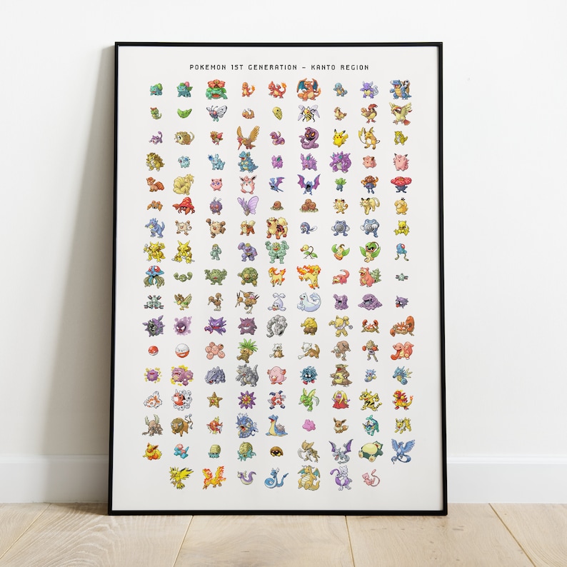 Pokemon Gen 1 Pixel Art Poster, Pokemon Wall Art, Pokemon Poster ...