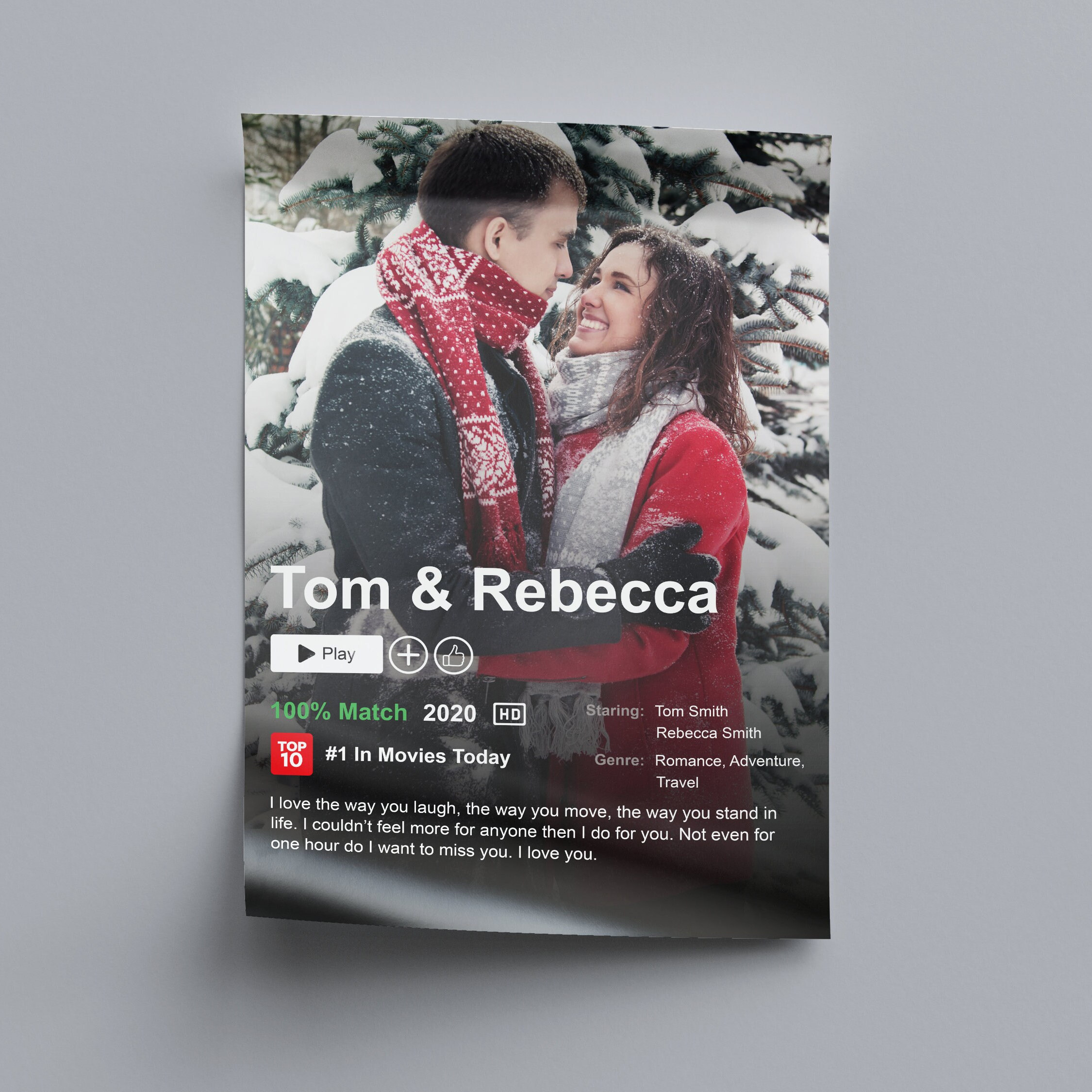 Personalized Couples Movie Poster, Valentine's Day Gift, Custom Couples ...