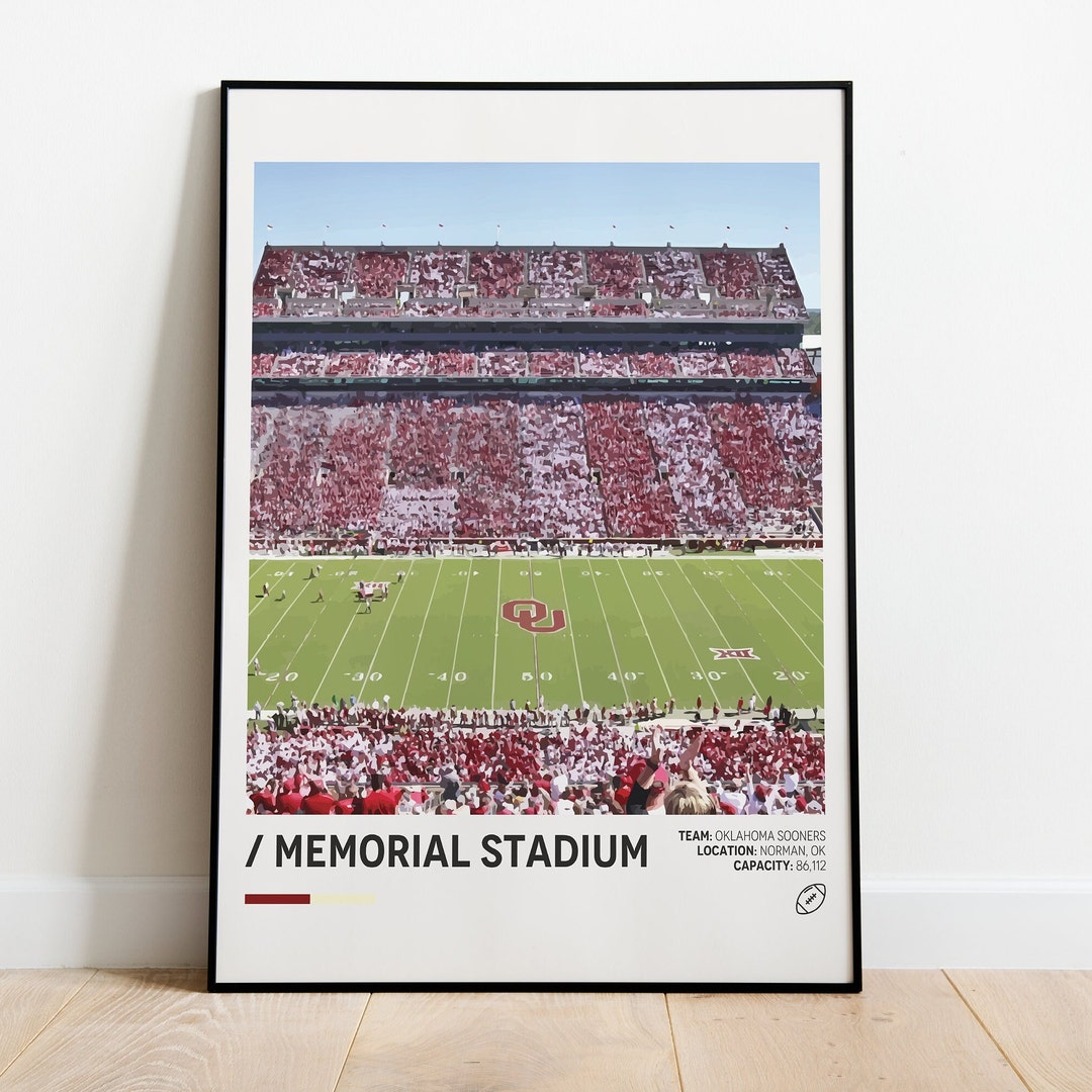 Oklahoma Memorial Stadium Poster, Oklahoma Sooners Poster, Minimalist ...