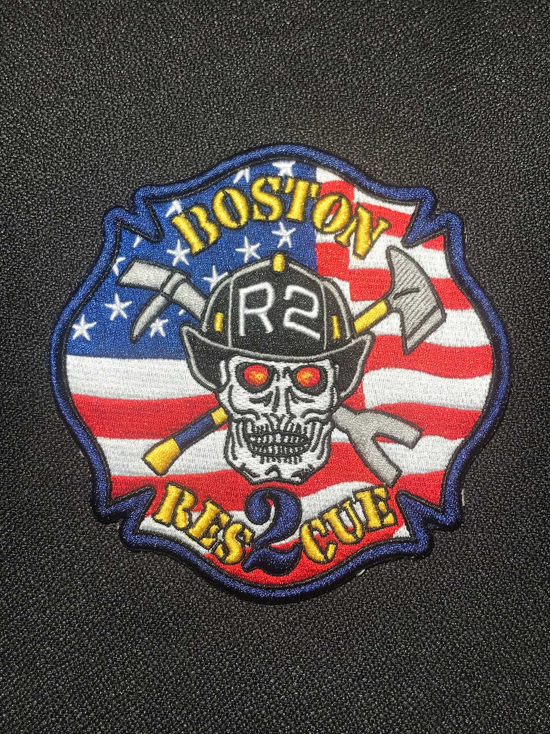 Boston Fire Dept Rescue-2 Flag Skull Patch New York FDNY NH MA Mass ...