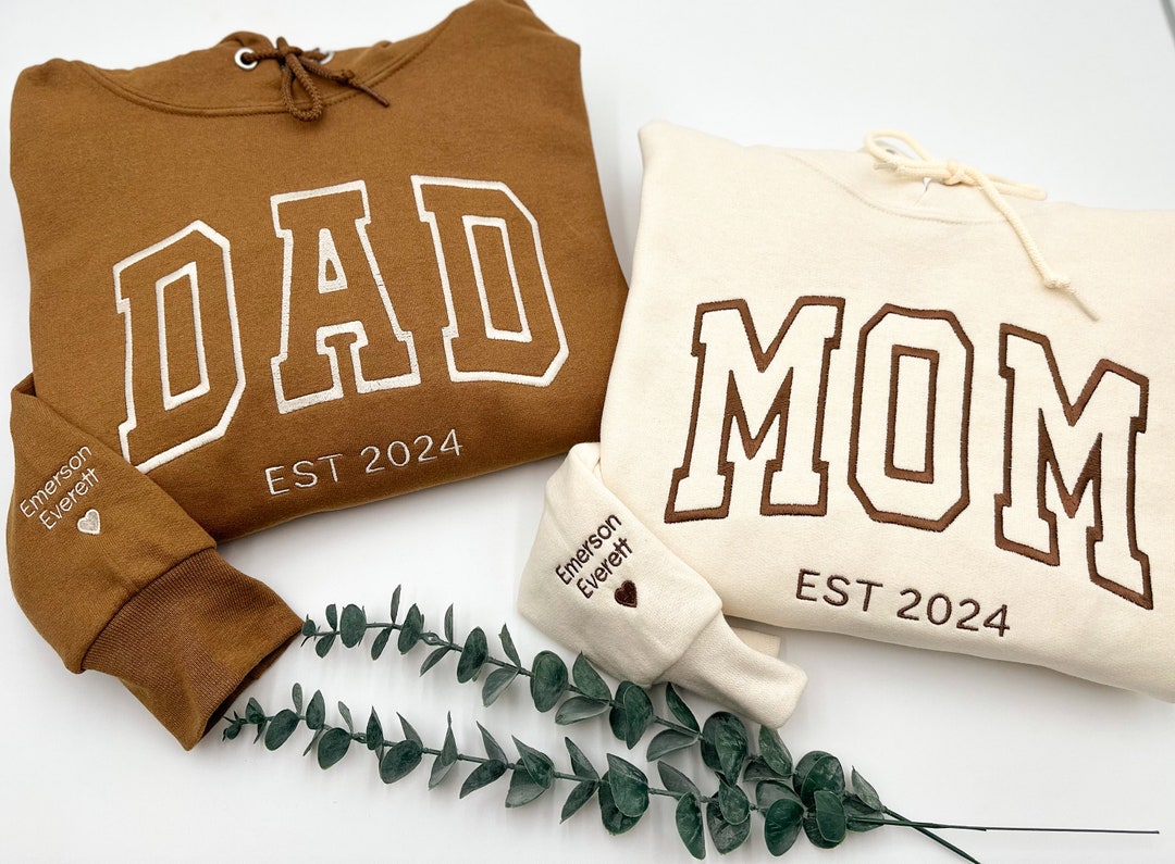 Embroidered Dad Mom Sweatshirt: Personalized Name Sleeve, Est Year ...