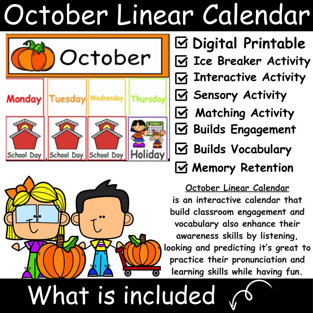 Interactive October Linear Calendar Numbers Printable Pdf - Etsy
