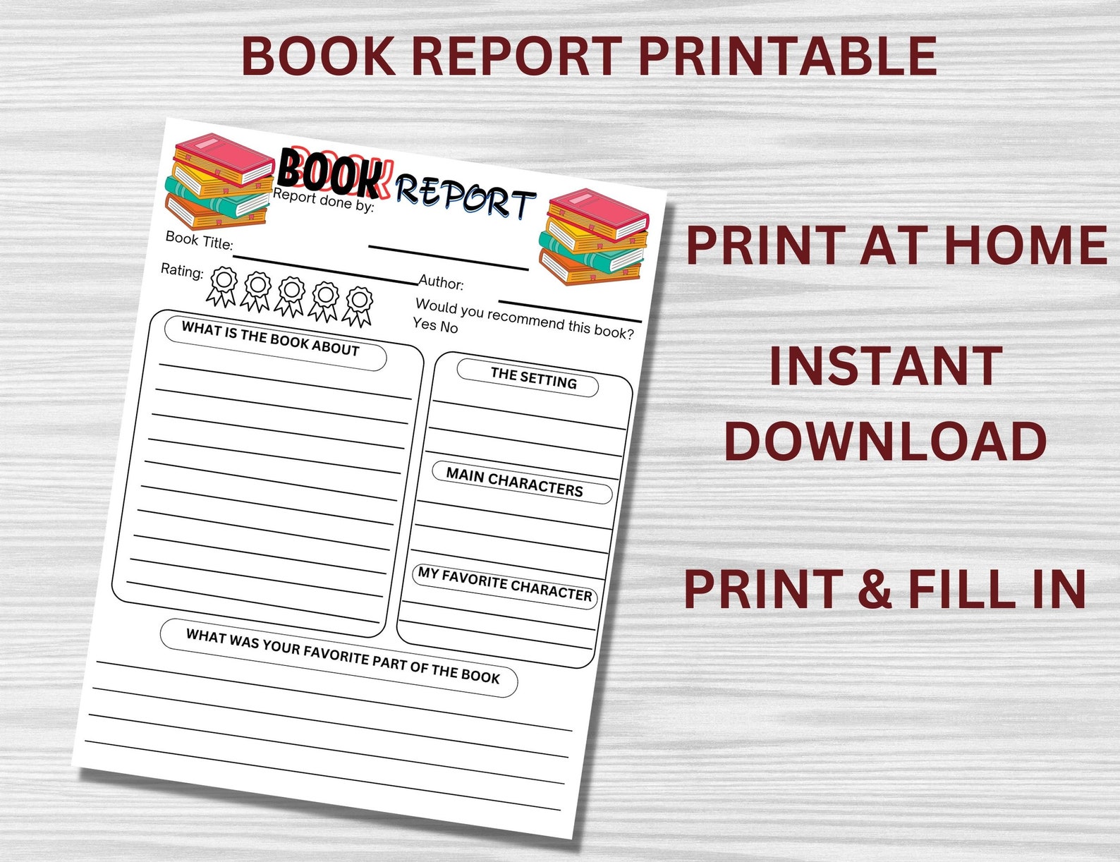 Kids Reading Log Printable, Reading Log for Kids, Book Report Printable ...