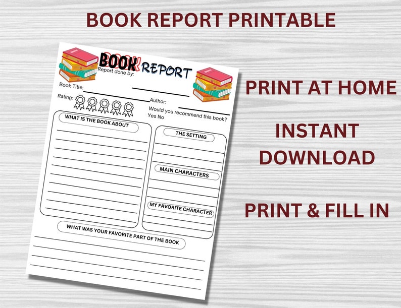 Kids Reading Log Printable, Reading Log for Kids, Book Report Printable ...