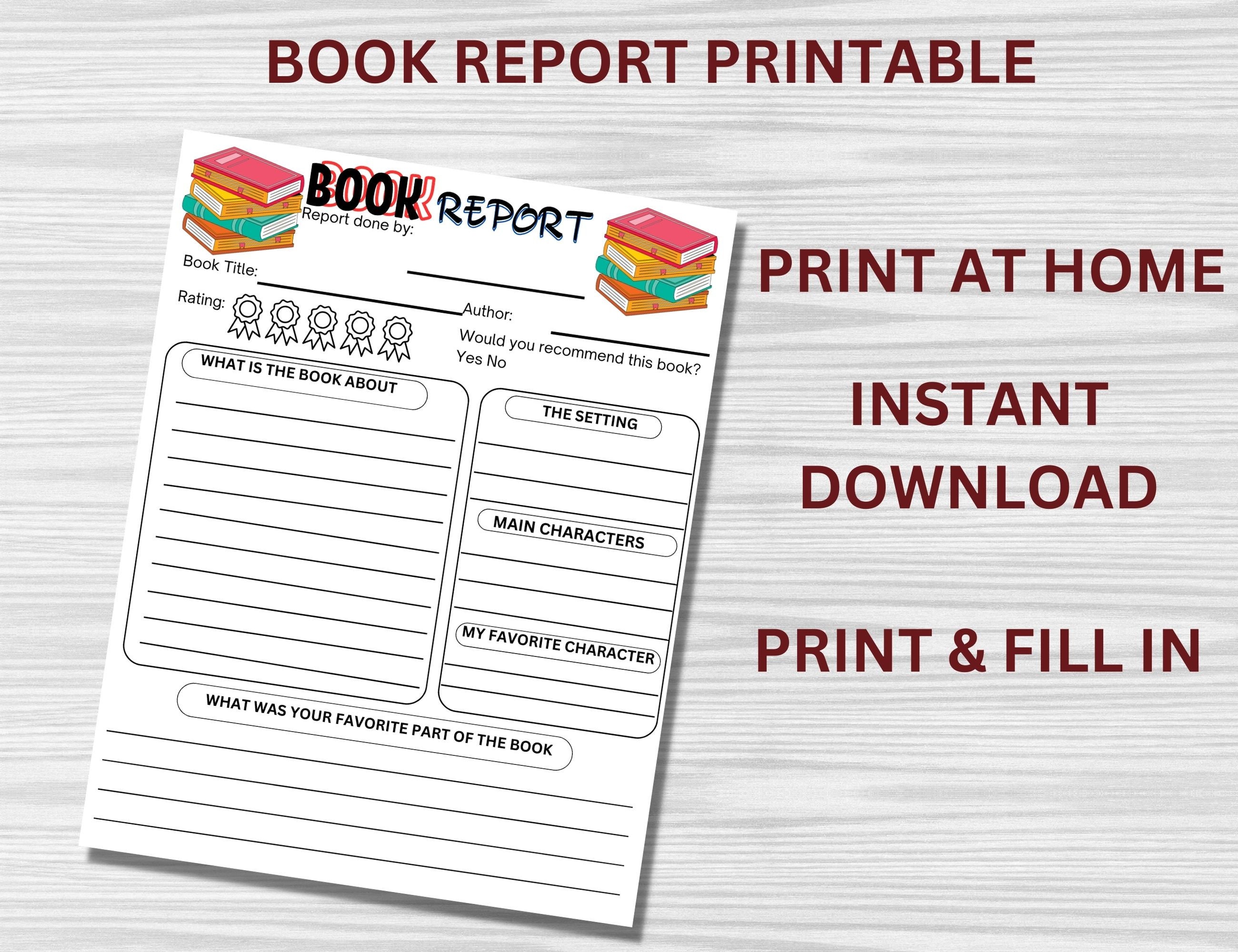 Kids Reading Log Printable, Reading Log for Kids, Book Report Printable ...