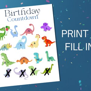 Dinosaur Birthday Countdown Printable, Birthday Countdown Printable, Boys Birthday Countdown ...