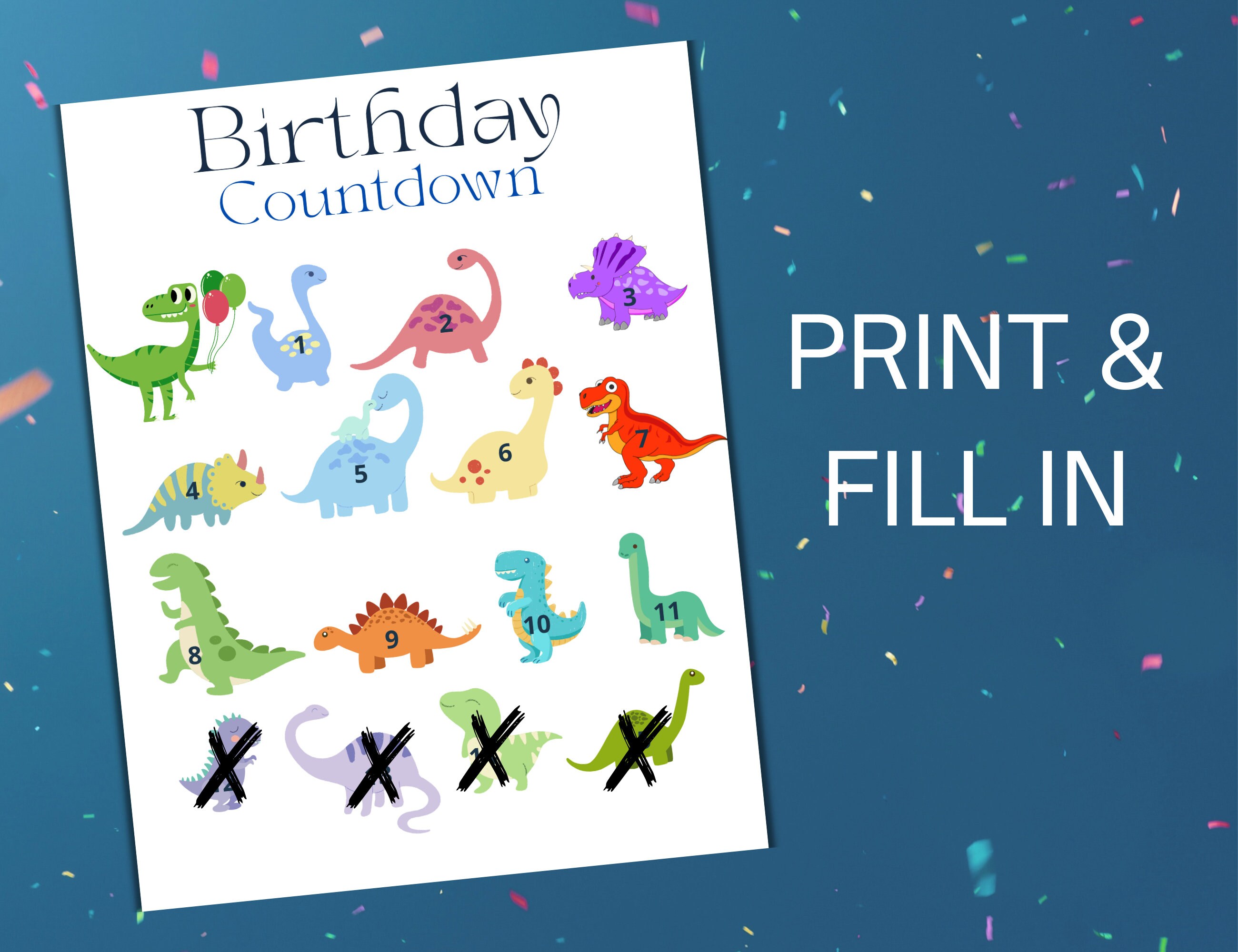 Dinosaur Birthday Countdown Printable, Birthday Countdown Printable ...