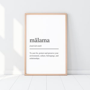 Malama Definition Print, Hawaiian Wall Art, Hawaiian Value Definition ...