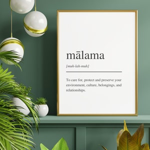 Malama Definition Print, Hawaiian Wall Art, Hawaiian Value Definition ...