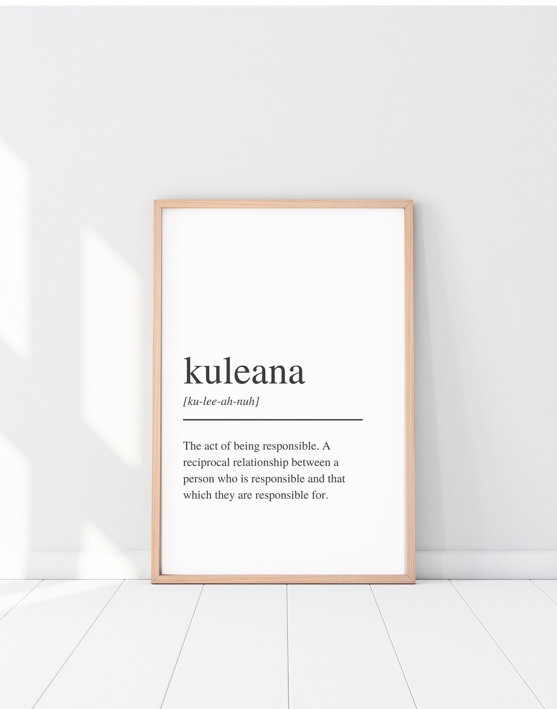 Kuleana Definition Print, Hawaiian Wall Art, Responsibility Definition ...