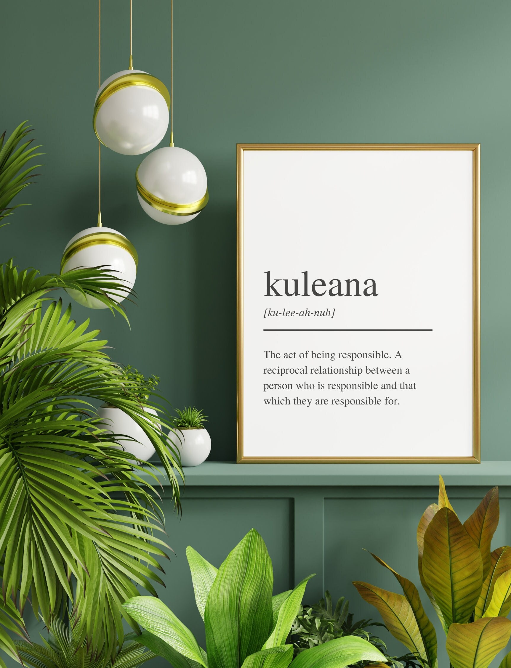 Kuleana Definition Print, Hawaiian Wall Art, Responsibility Definition ...