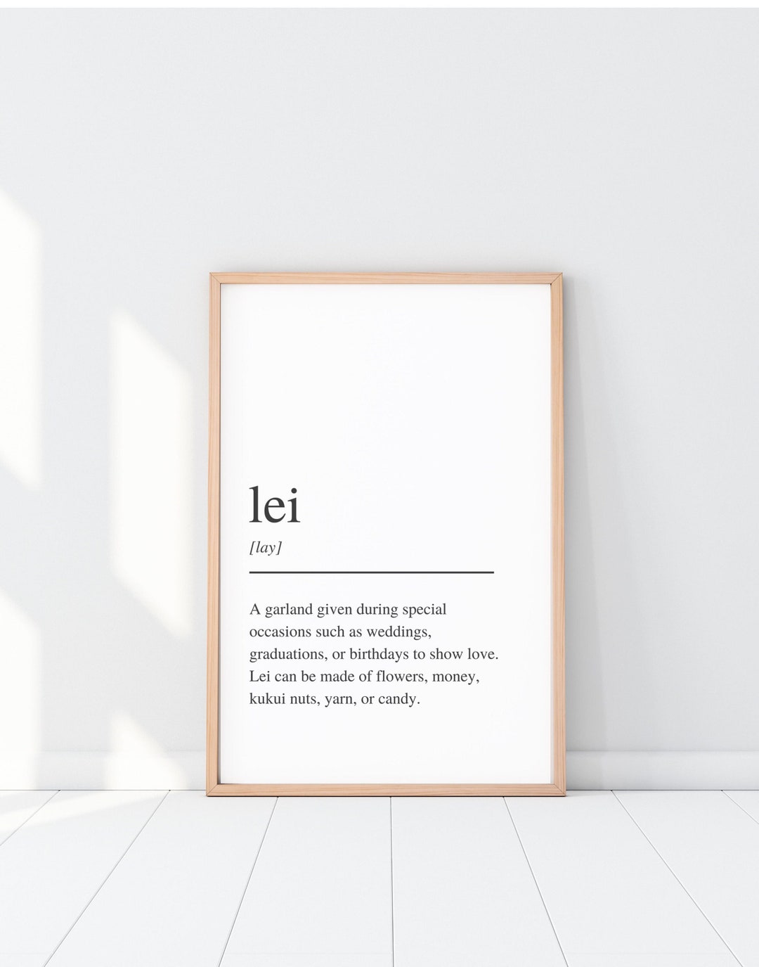 Lei Definition Print, Hawaiian Wall Art, Lei Definition Decor ...