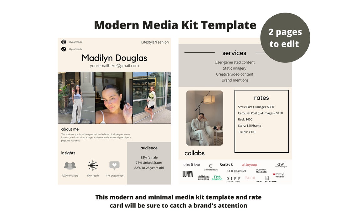 Minimalist Media Kit Template - Etsy