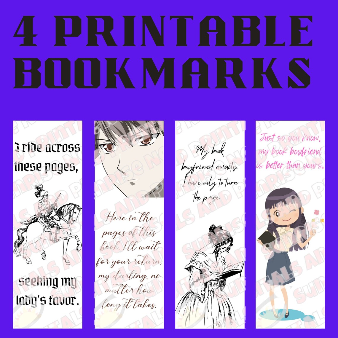 4 Printable Book Boyfriend Themed Bookmarks - Etsy