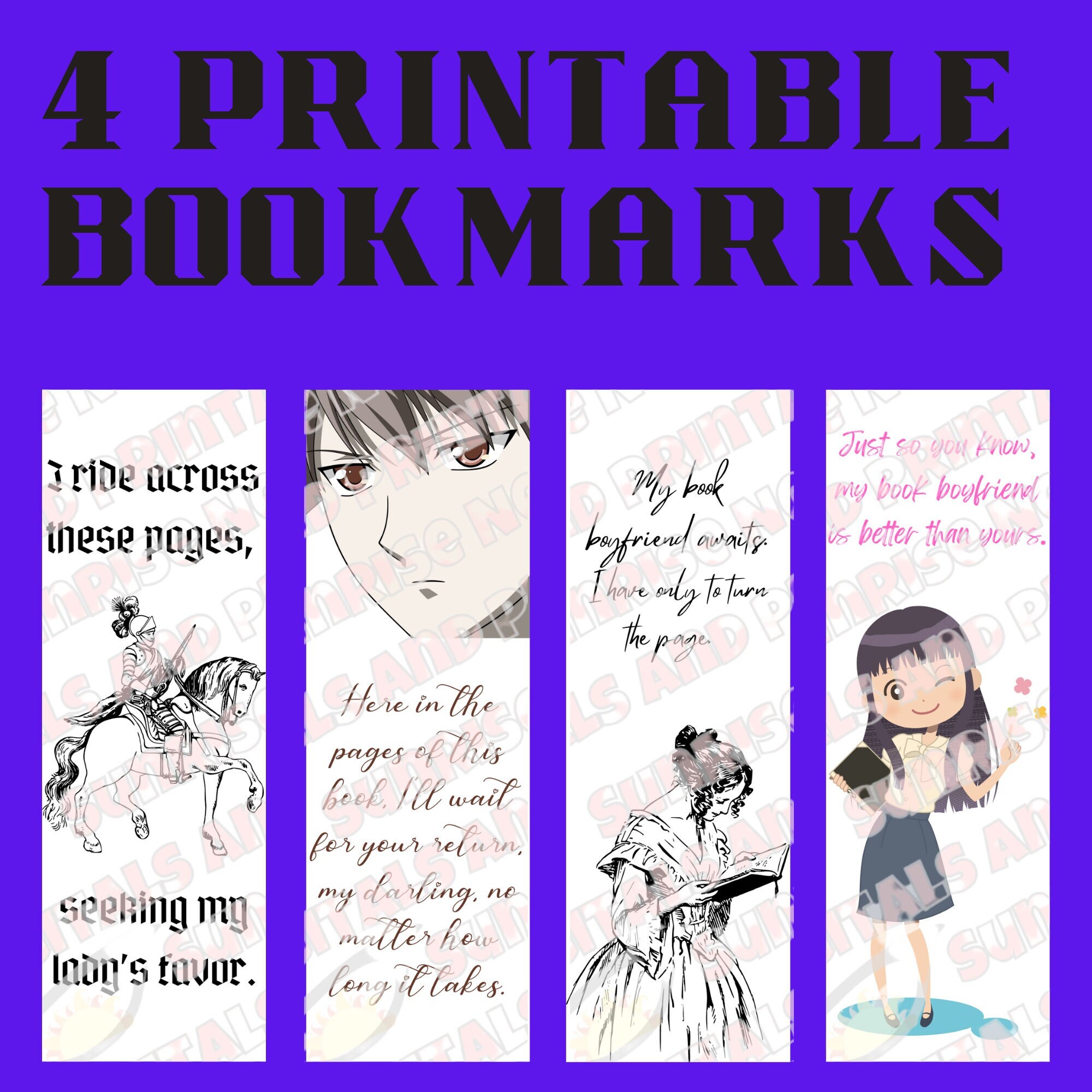 4 Printable Book Boyfriend Themed Bookmarks - Etsy