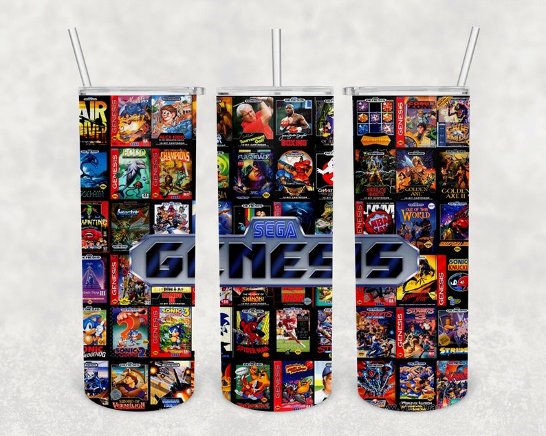 Sega Genesis Logo & Top Games Video Arcade 20oz Insulated Stainless ...