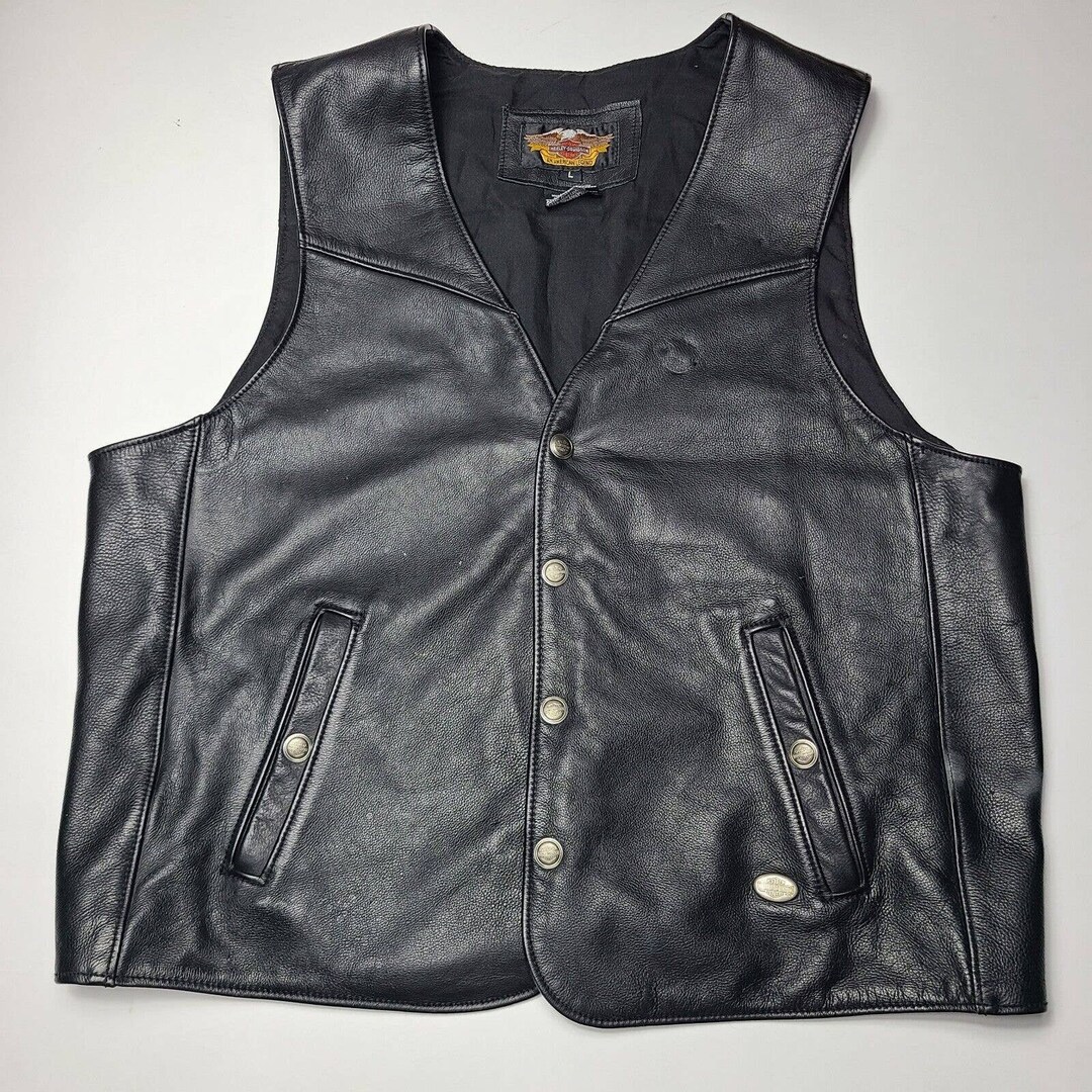 Harley Davidson Men's Black Sleeveless Snap Front Leather - Etsy
