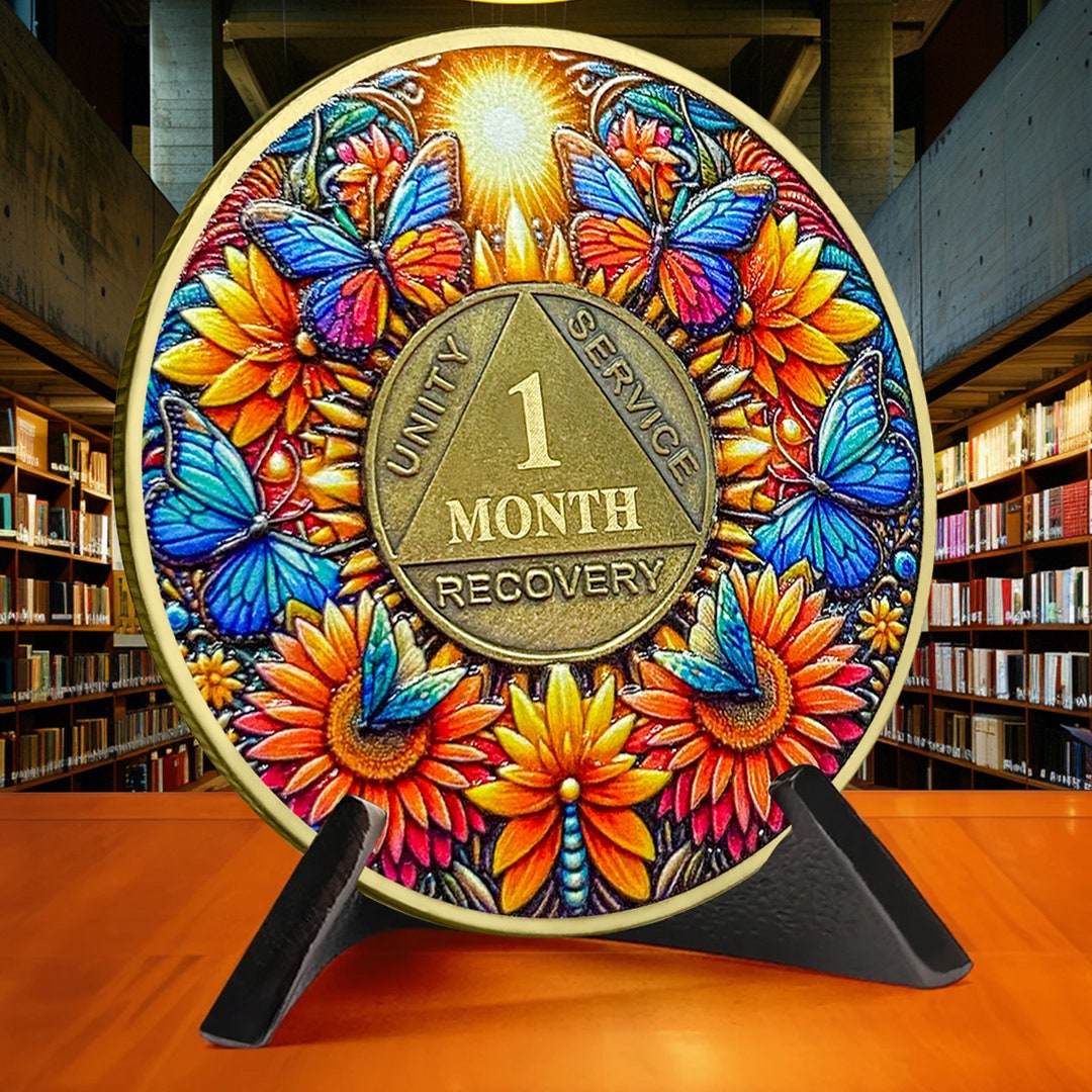 Custom Year Sobriety Coin - Butterfly Sober Coin 1-40 Years AA NA Chip ...