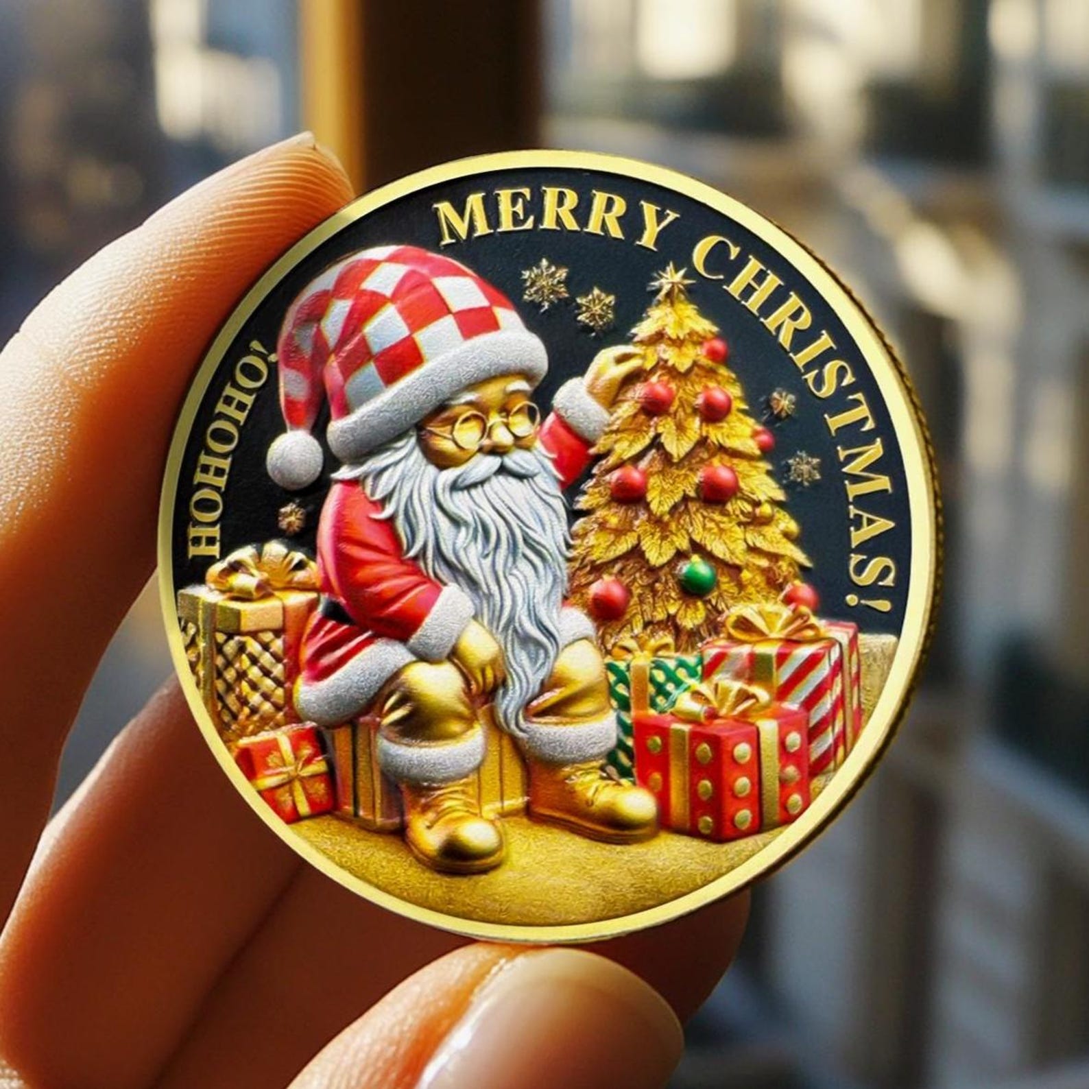 Christmas Challenge Coin Christmas Greetings Badge Happy New Year Token ...