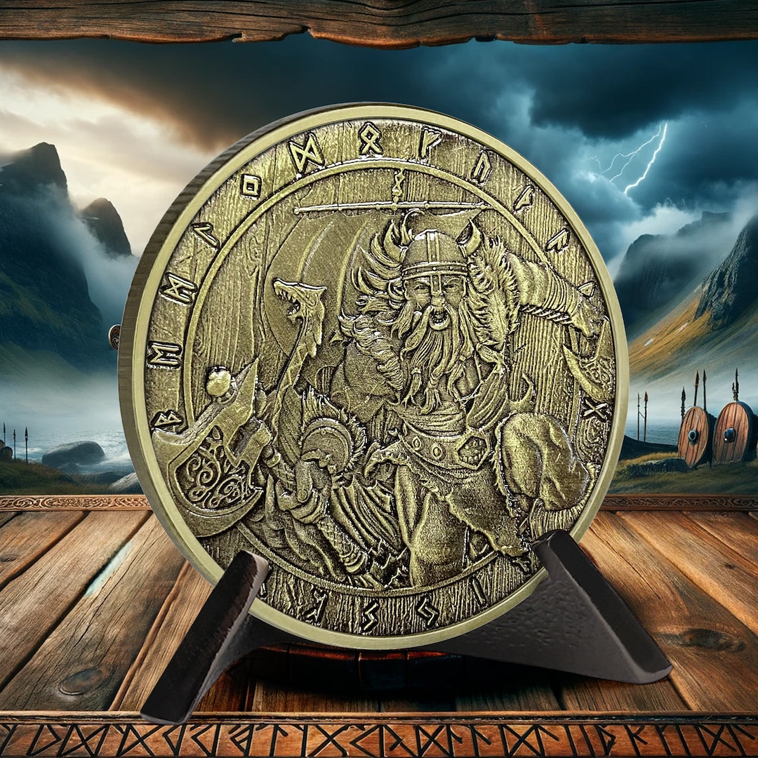 Viking Warrior Axes Challenge Coin Norse Coins Berserker Sagas Valknut ...