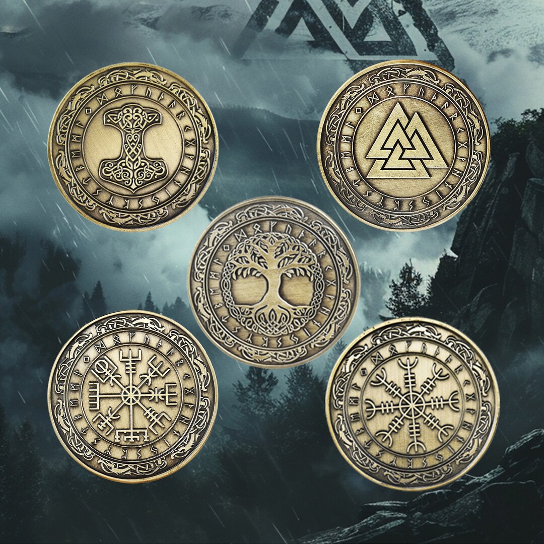 Viking Challenge Coins - Yggdrasil Tree of Life | Mjölnir Thor's Hammer ...