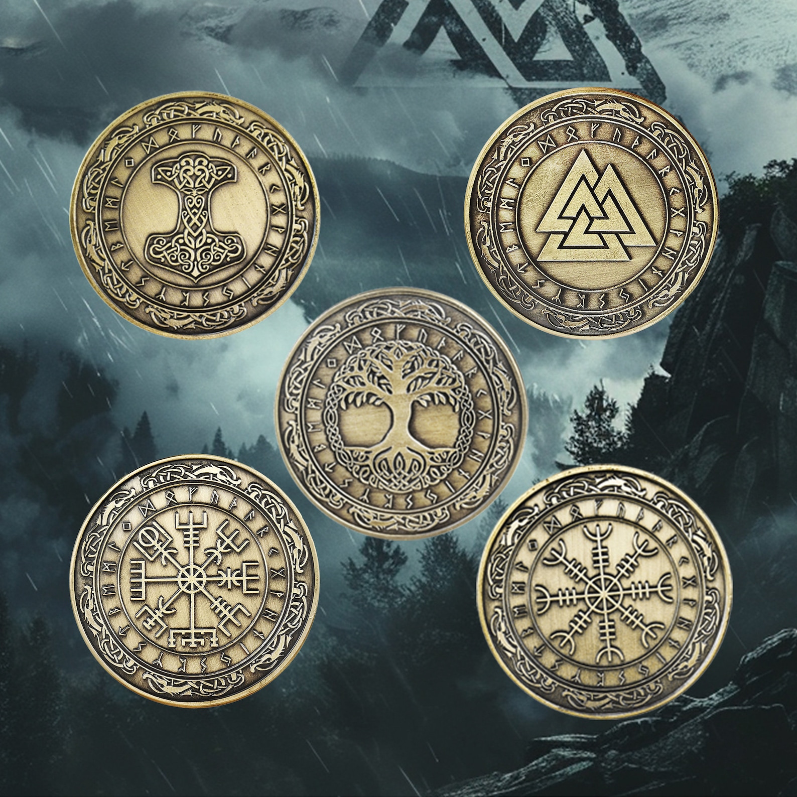 Viking Challenge Coins - Yggdrasil Tree of Life | Mjölnir Thor's Hammer ...