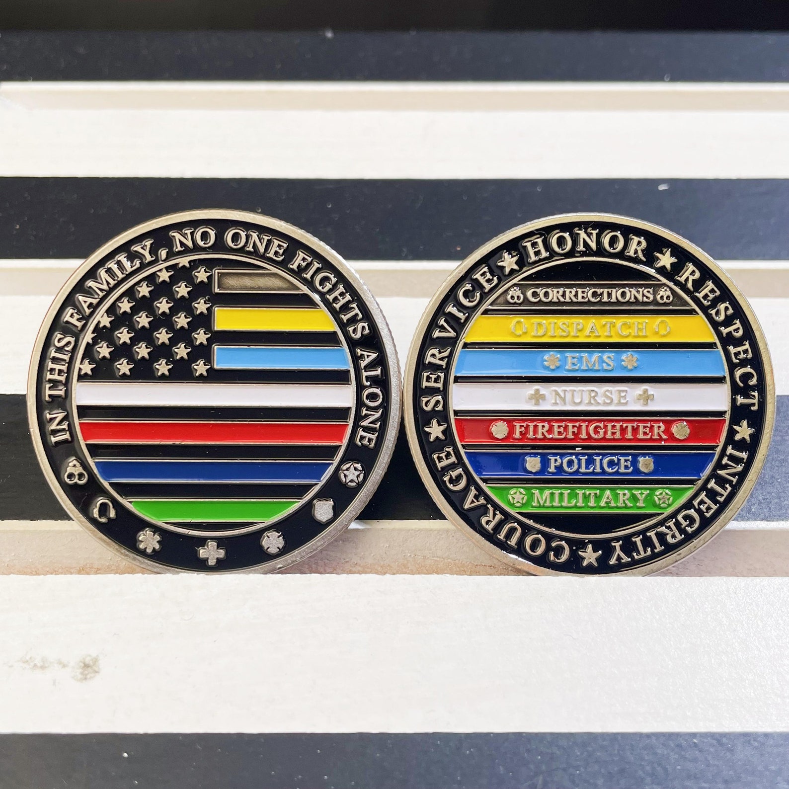 No One Fights Alone Challenge Coins - First Responders Military Thin ...