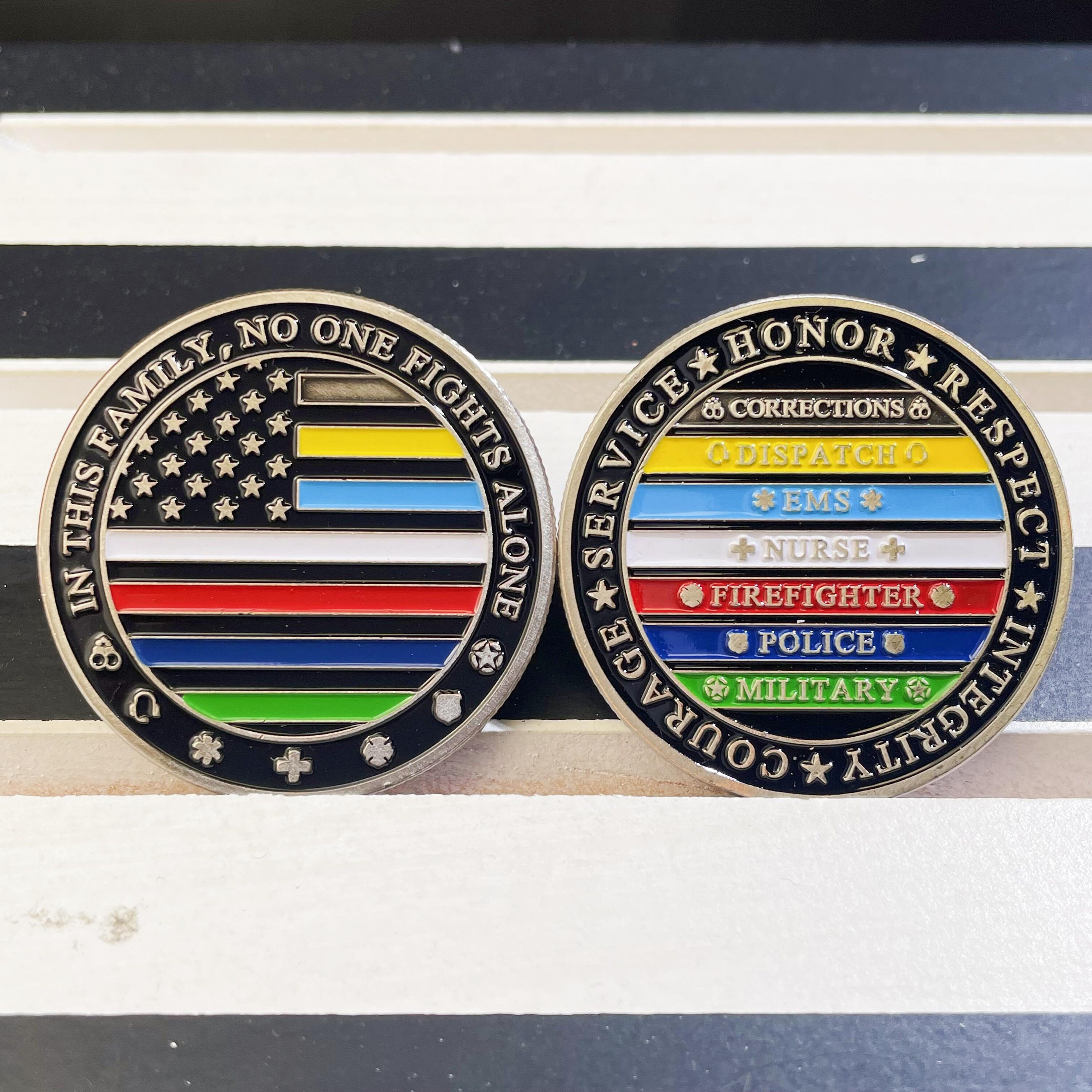 No One Fights Alone Challenge Coins - First Responders Military Thin ...