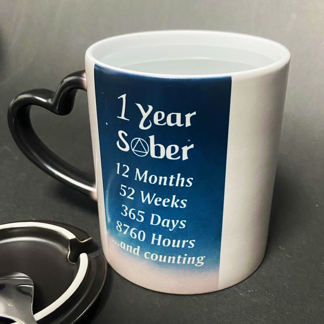 1 Year Sober Milestone Sobriety Mug Heat Color Changing AA Medallion Coffee Cup Personalized ...