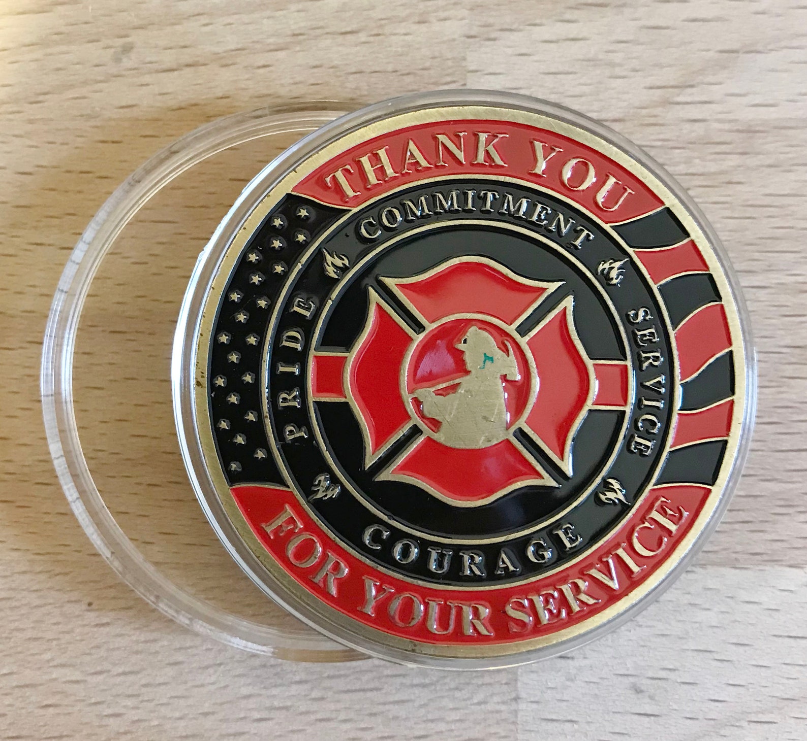 Firefighter Prayer Challenge Coin Thin Red Line Thank You - Etsy